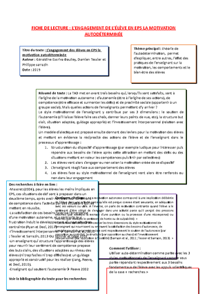 Fiche de lecture les sensations en EPS - Fiche de lecture Ecrit 2 « Les ...