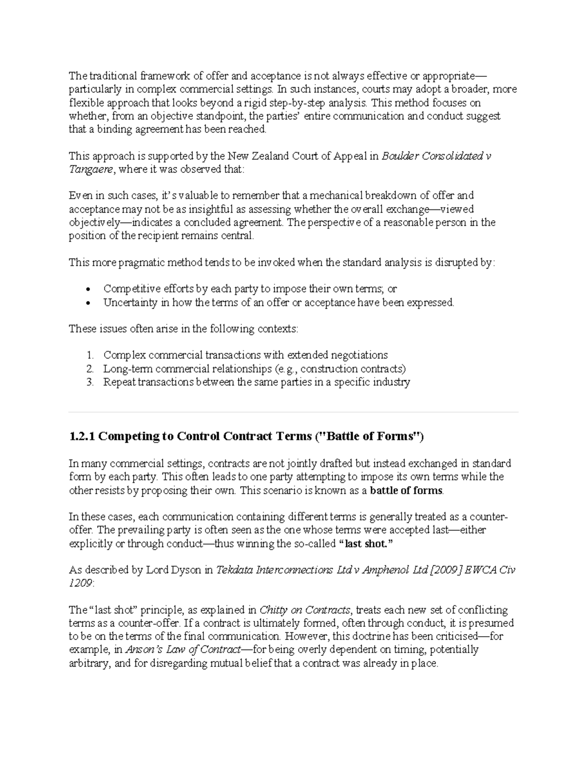 Global Approach to Contract Formation: Offer and Acceptance in Complex ...