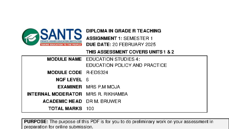 R-EDS 324 Assignment 1: Education Policy & Practice Overview for ...