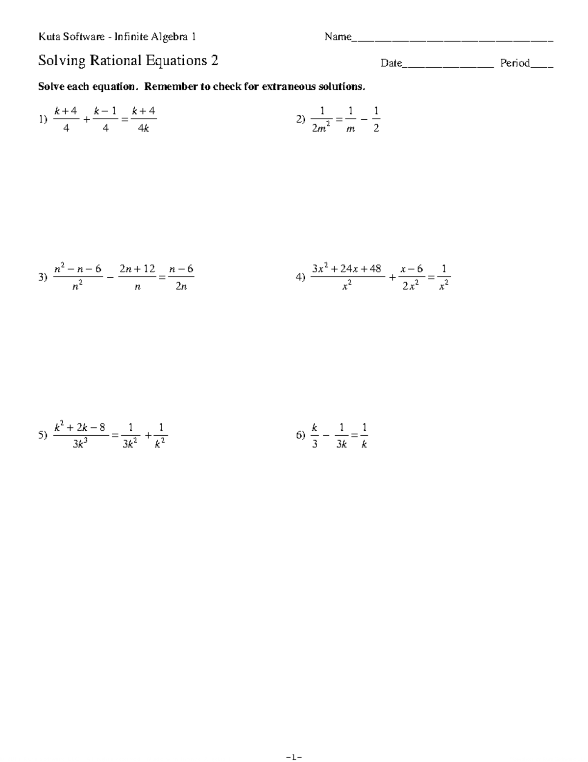 Solving Rational Equations 2 Worksheet - Kuta Software - Studocu