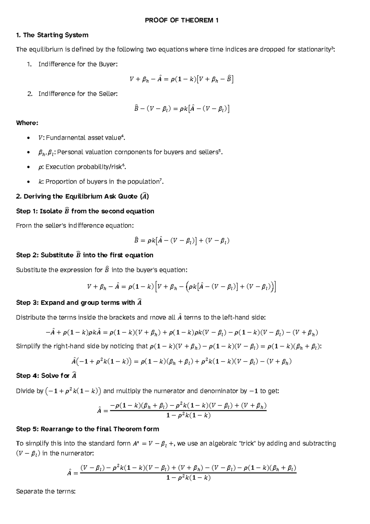 Proof Lecture 9: Derivation of Theorem 1 Equilibrium - Studocu