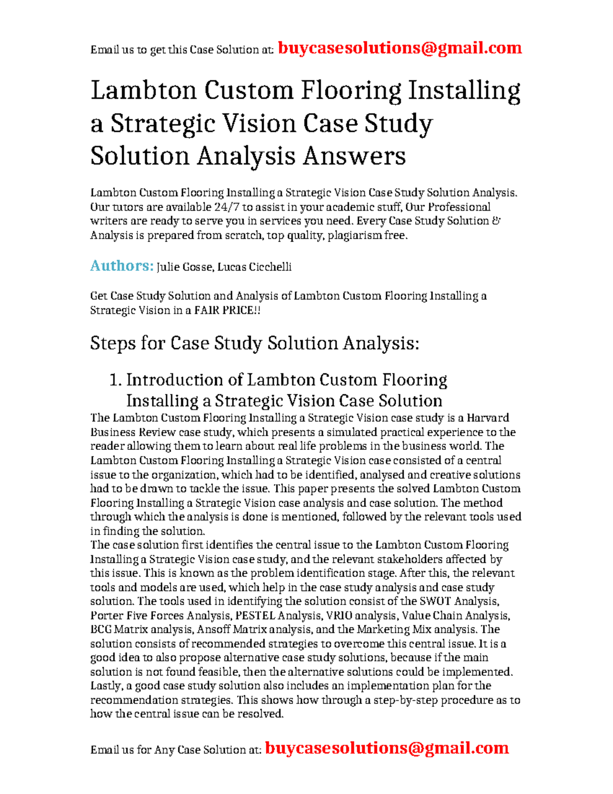 **Lambton Custom Flooring Installations: Strategic Vision Case Study Analysis** - Studocu