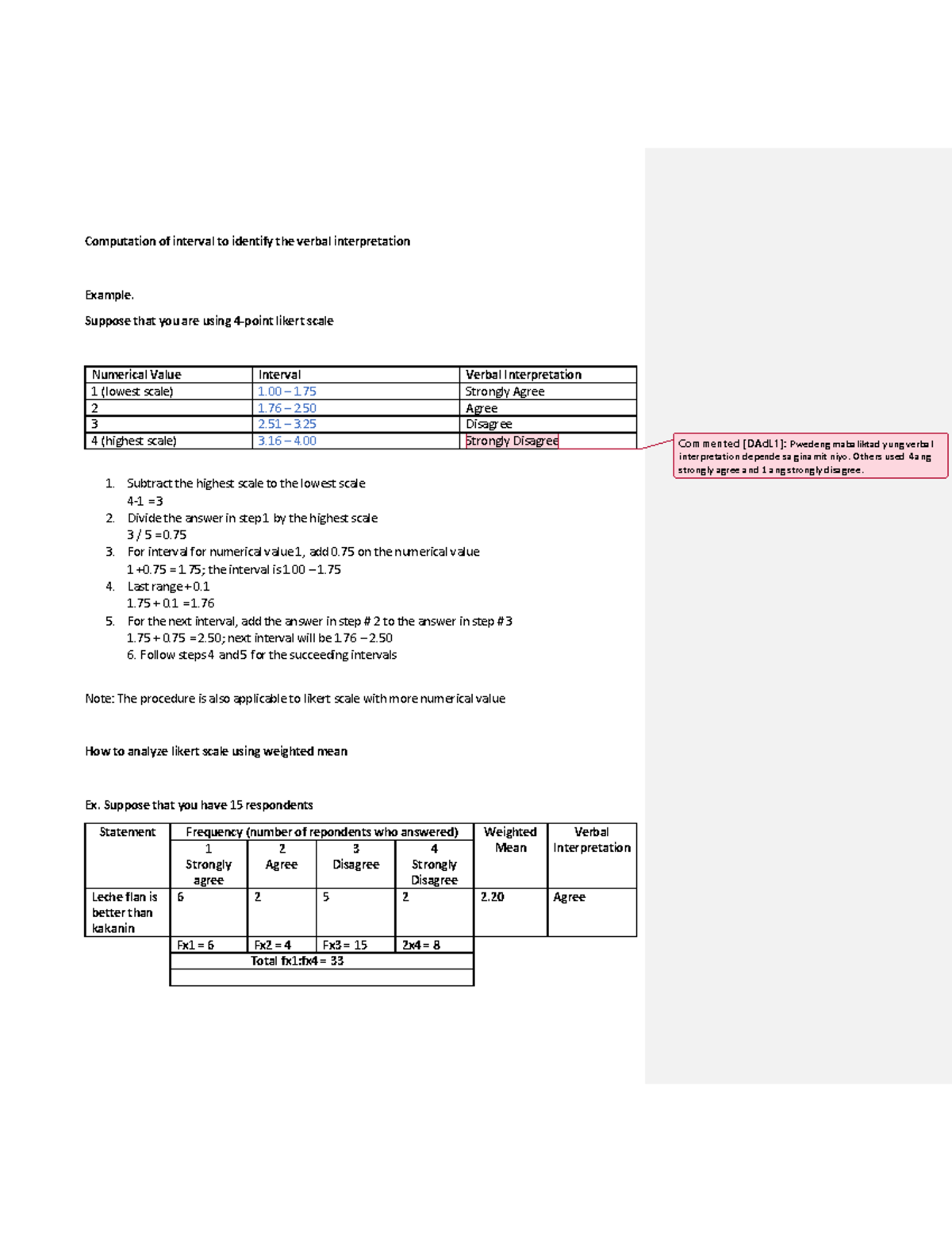 Likert Scale Analysis: Computing Weighted Means and Interpretations - Studocu