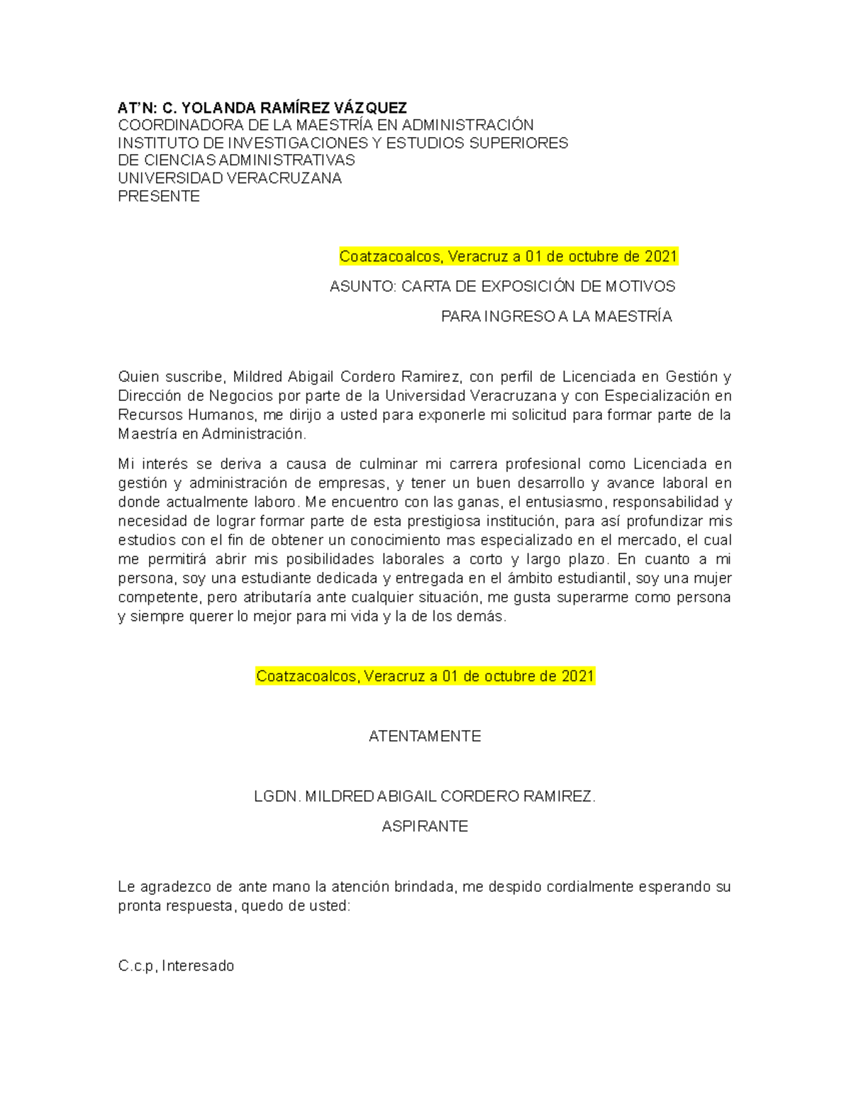 Formato De Carta De Intención De Posgrado Carta De Motivación Para