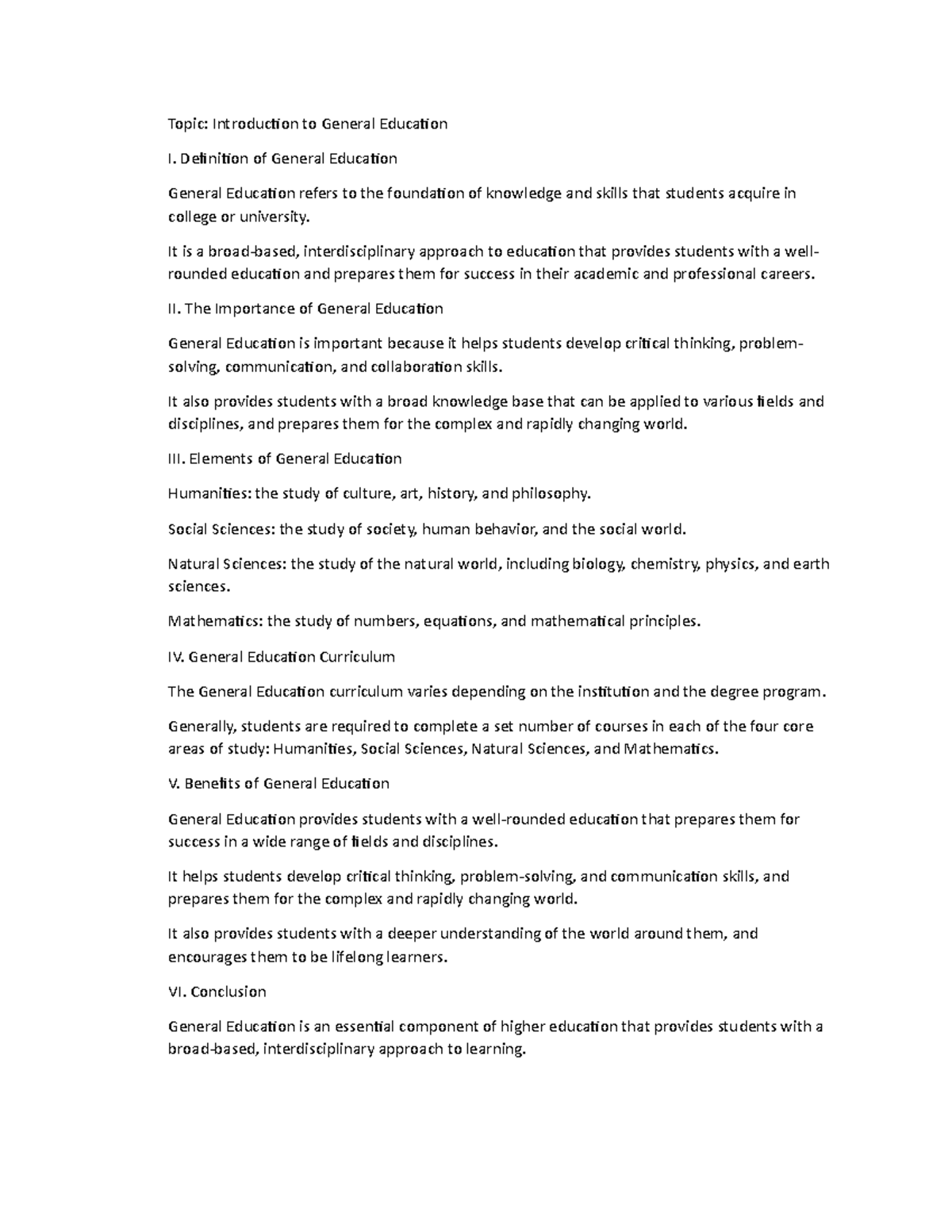 General Education Overview: Key Concepts and Importance - Studocu