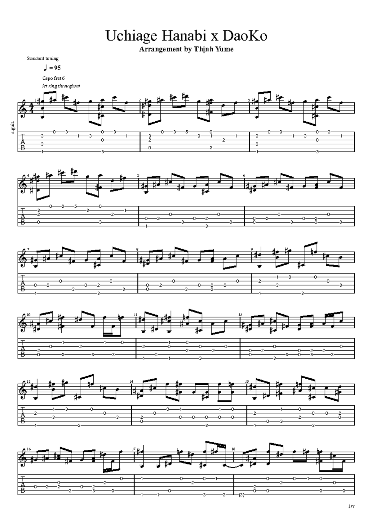 Uchiage Hanabi x DaoKo Guitar Arrangement (Capo 6, Tuning Standard) - Studocu