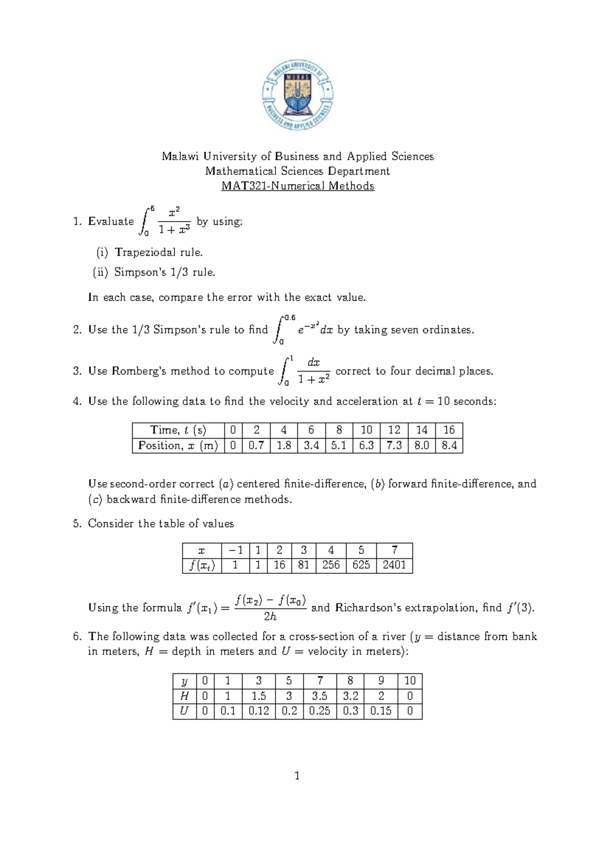 Numerical Methods Tutorial III - MUBAS Mathematical Sciences - Studocu