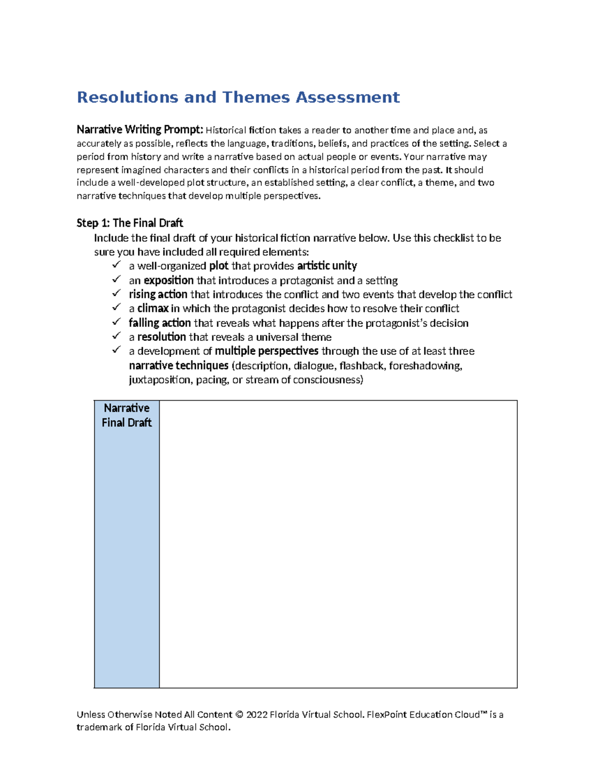 Historical Fiction Narrative Assessment Rubric (ENG 101) - Studocu