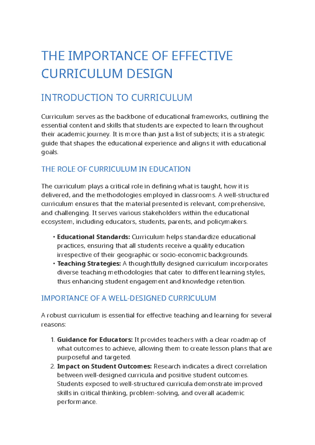 The Importance of Effective Curriculum Design - THE IMPORTANCE OF ...