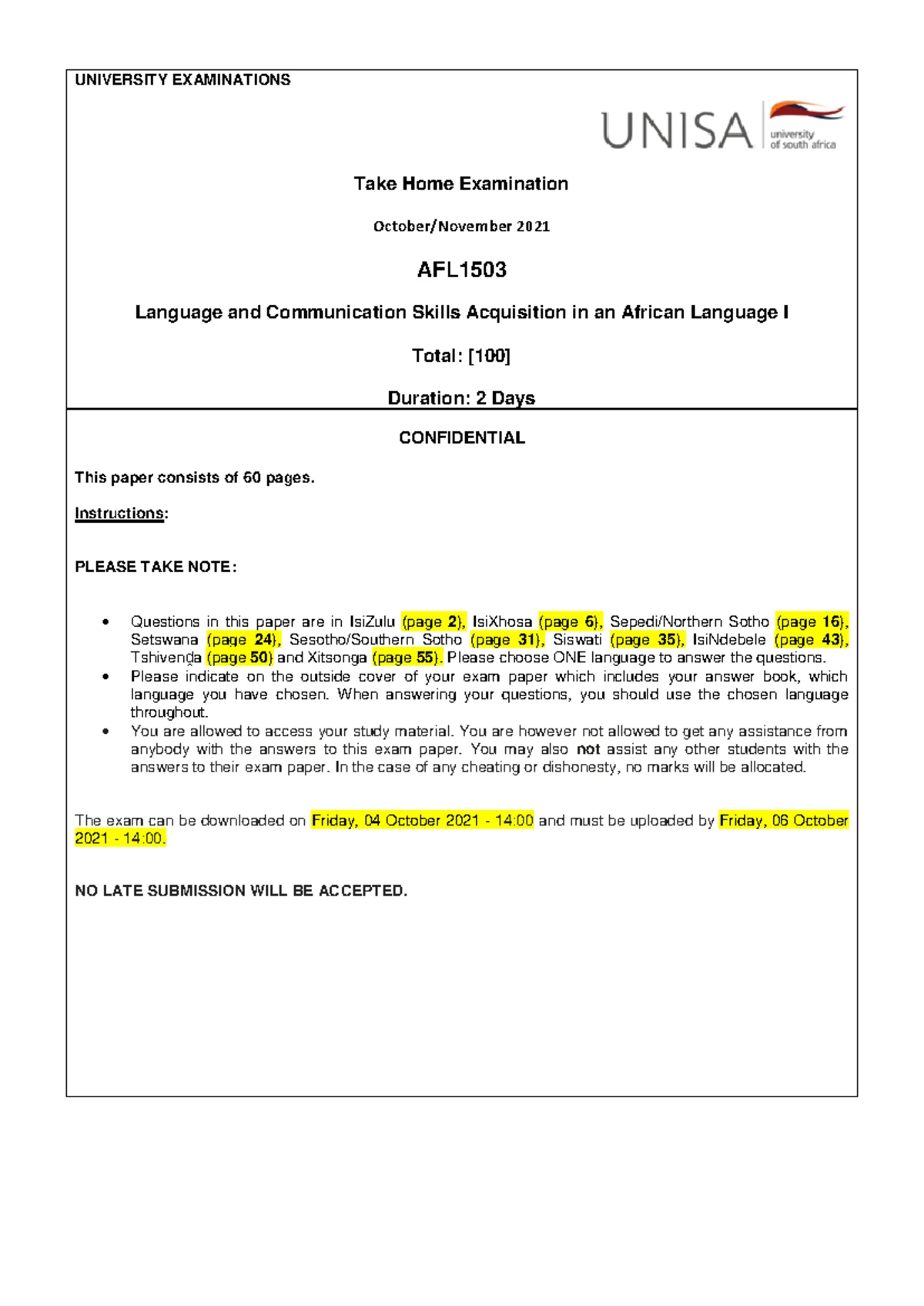 AFL1503 Guide Sesotho 2009 - DEPARTMENT OF AFRICAN LANGUAGES LANGUAGE AND COMMUNICATION SKILLS ...