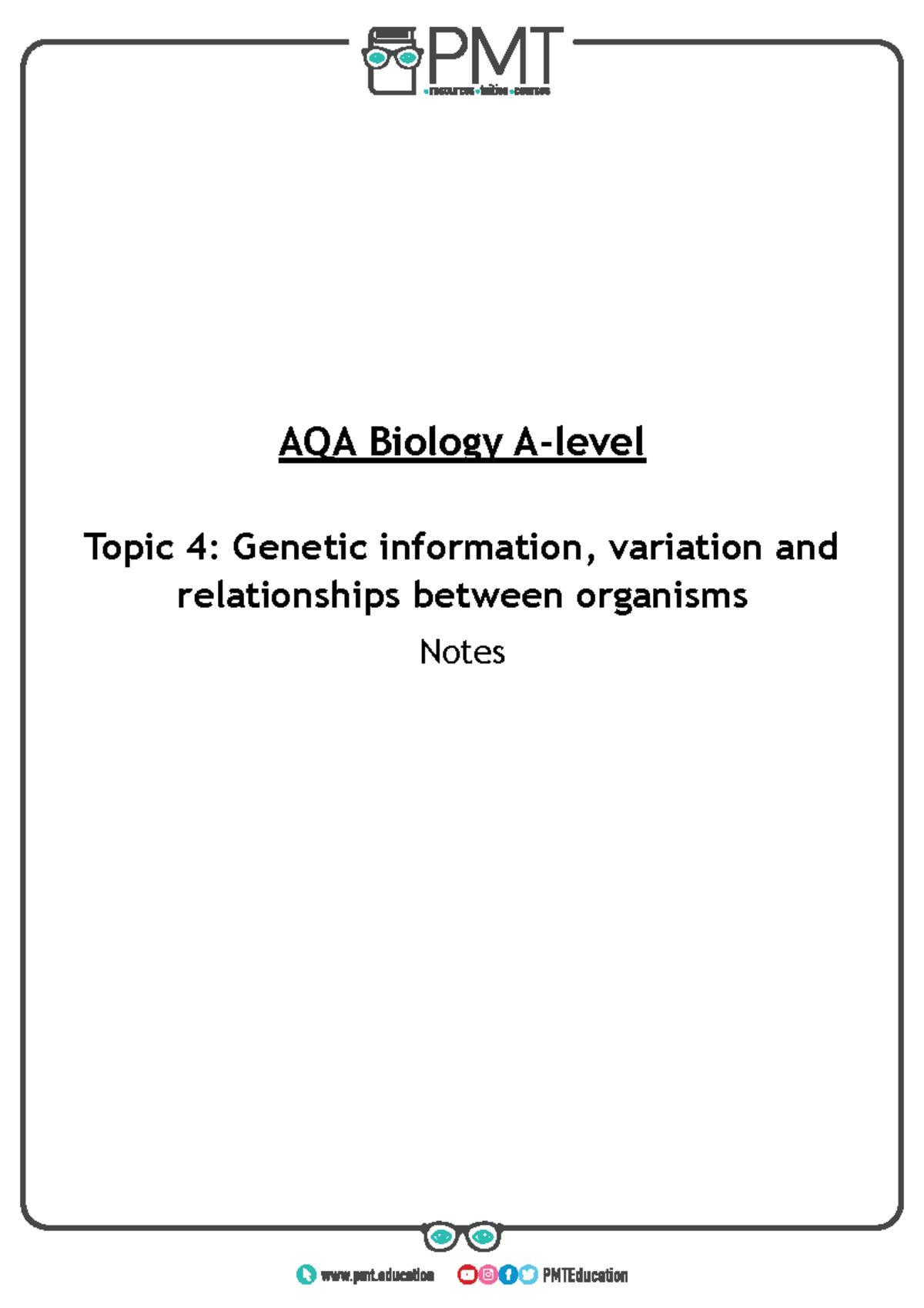 AQA Biology A-Level Topic 4: Genetic Info, Variation & Relationships ...