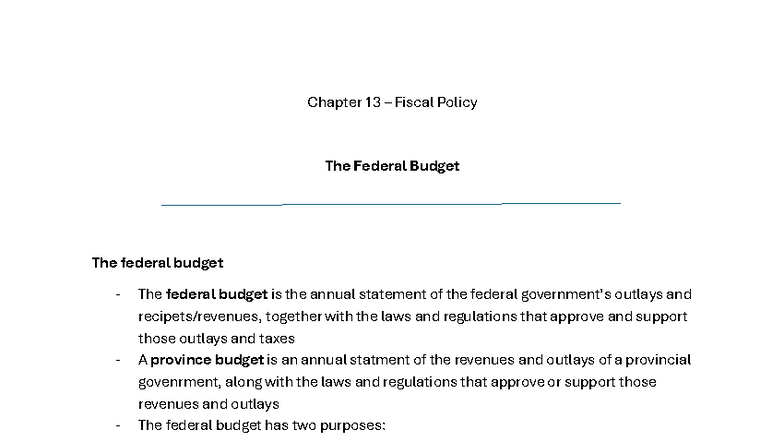 Chapter 13: Fiscal Policy and the Federal Budget Analysis - Studocu