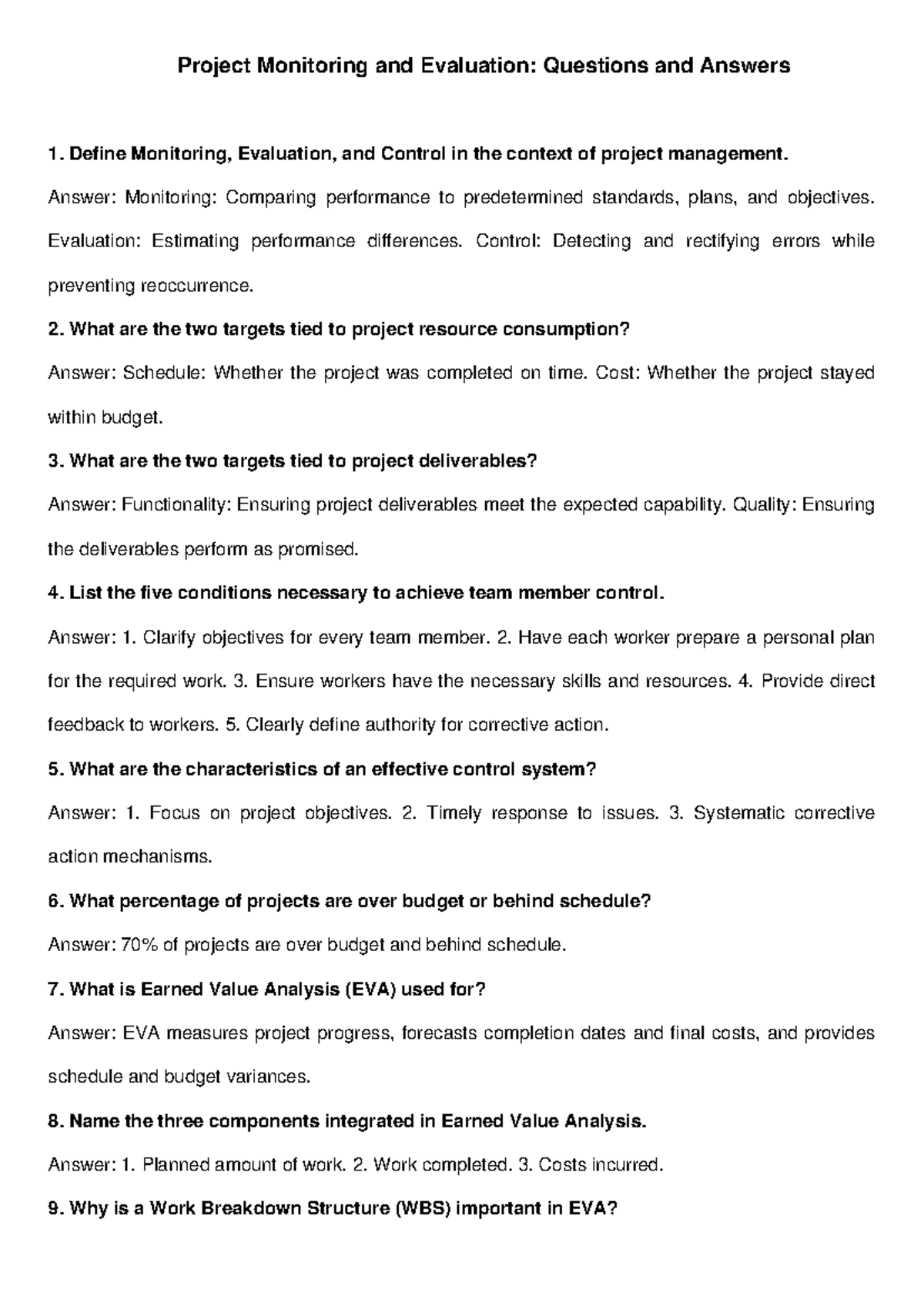 Project Monitoring & Evaluation Q&A: Key Concepts & Insights - Studocu