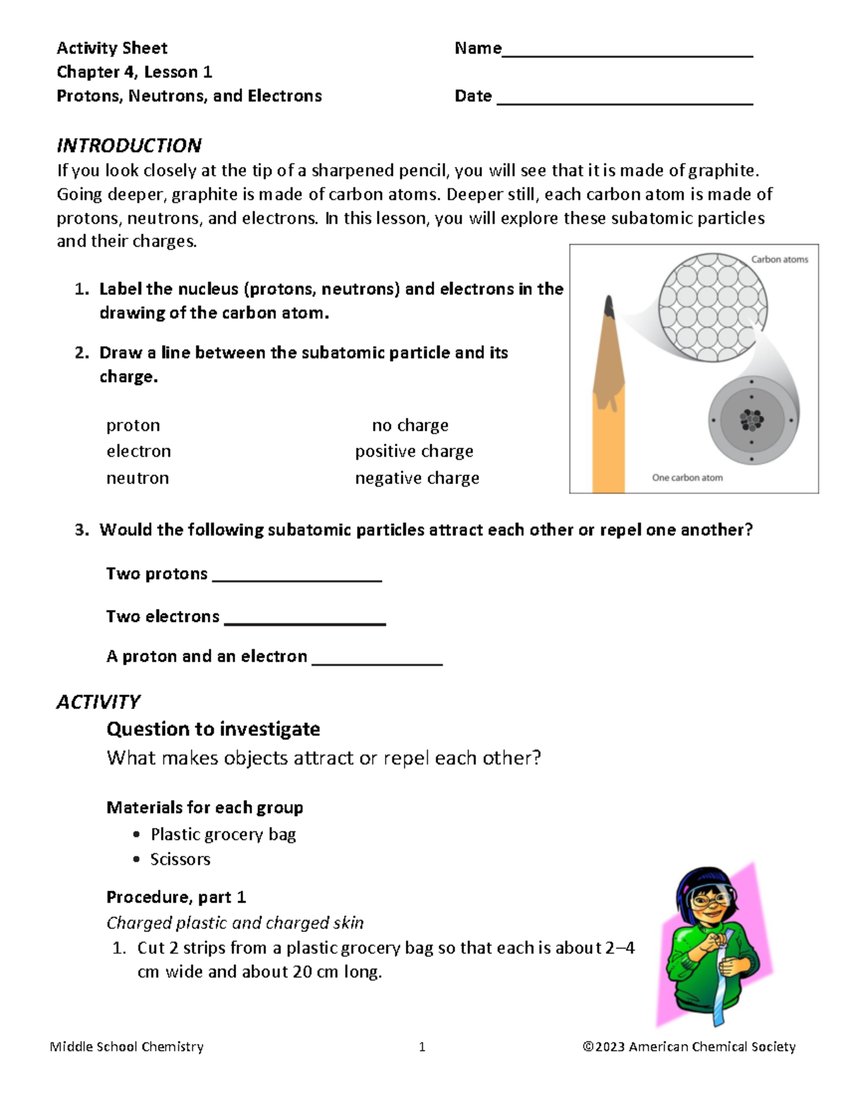 Ch4 L1 Activity Sheet - Exploring Protons, Neutrons, and Electrons ...