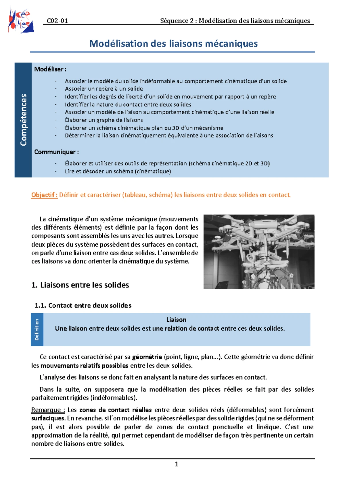 TD modélisation des liaisons mécaniques - Modélisation des liaisons et schéma cinématique 1 ...