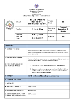 Detailed Lesson PLAN Outdoor Recreation - DETAILED LESSON PLAN IN ...