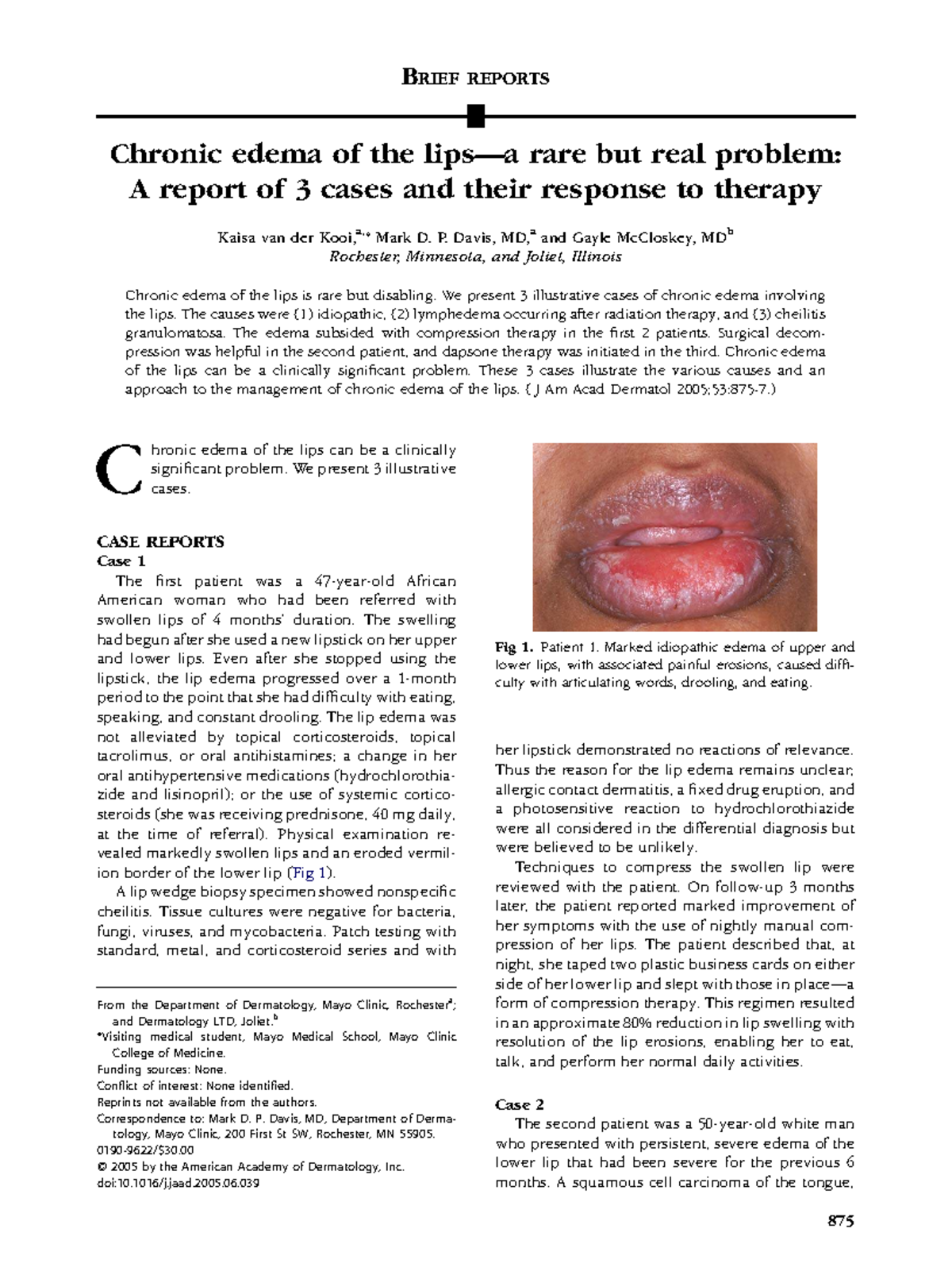 BRIEF REPORTS: Chronic Edema of the Lips - Case Studies & Therapy ...