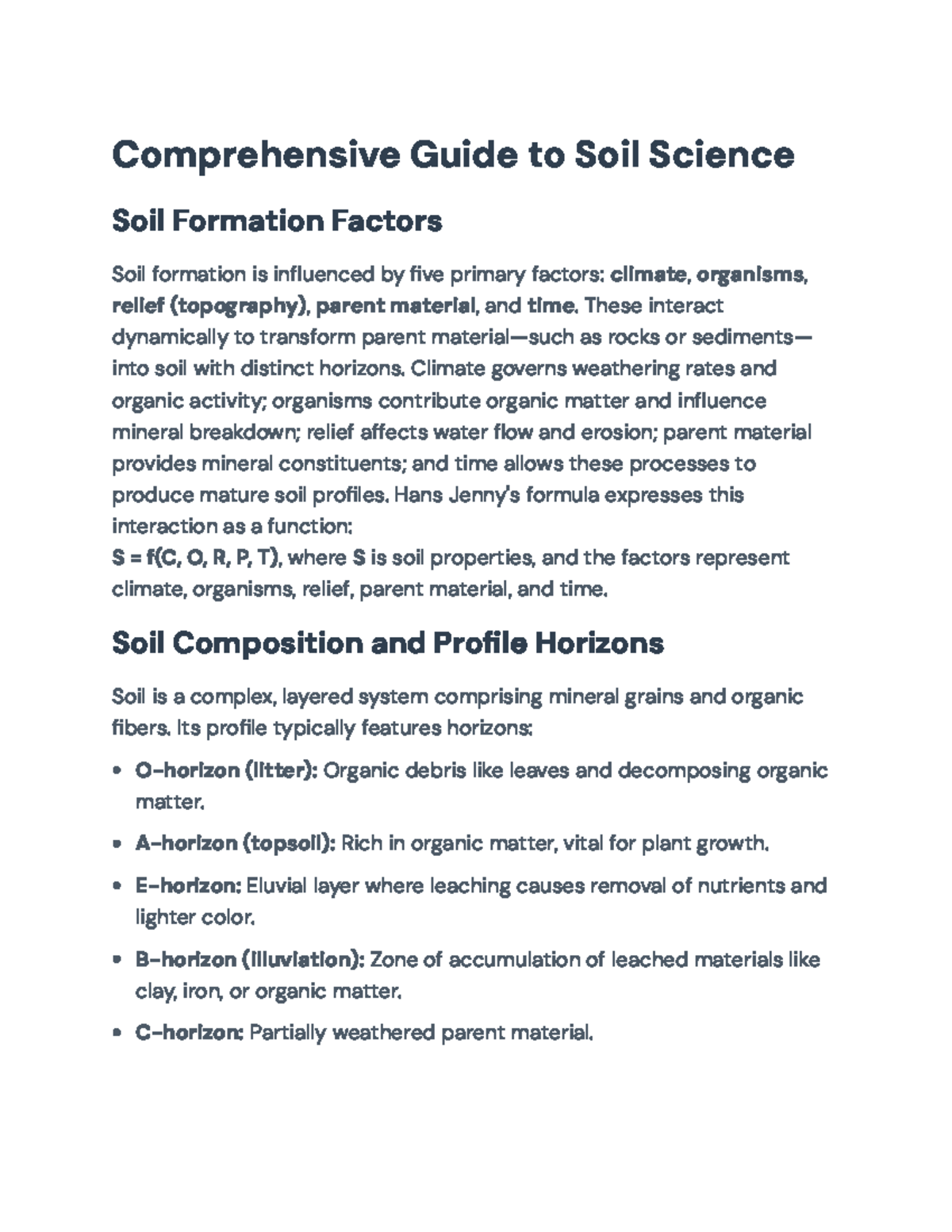 Comprehensive Guide to Soil Science (SCI101): Formation, Properties ...