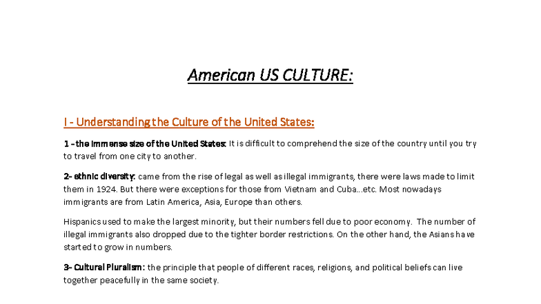 American US Culture - TS: Understanding Diversity and Values - Studocu