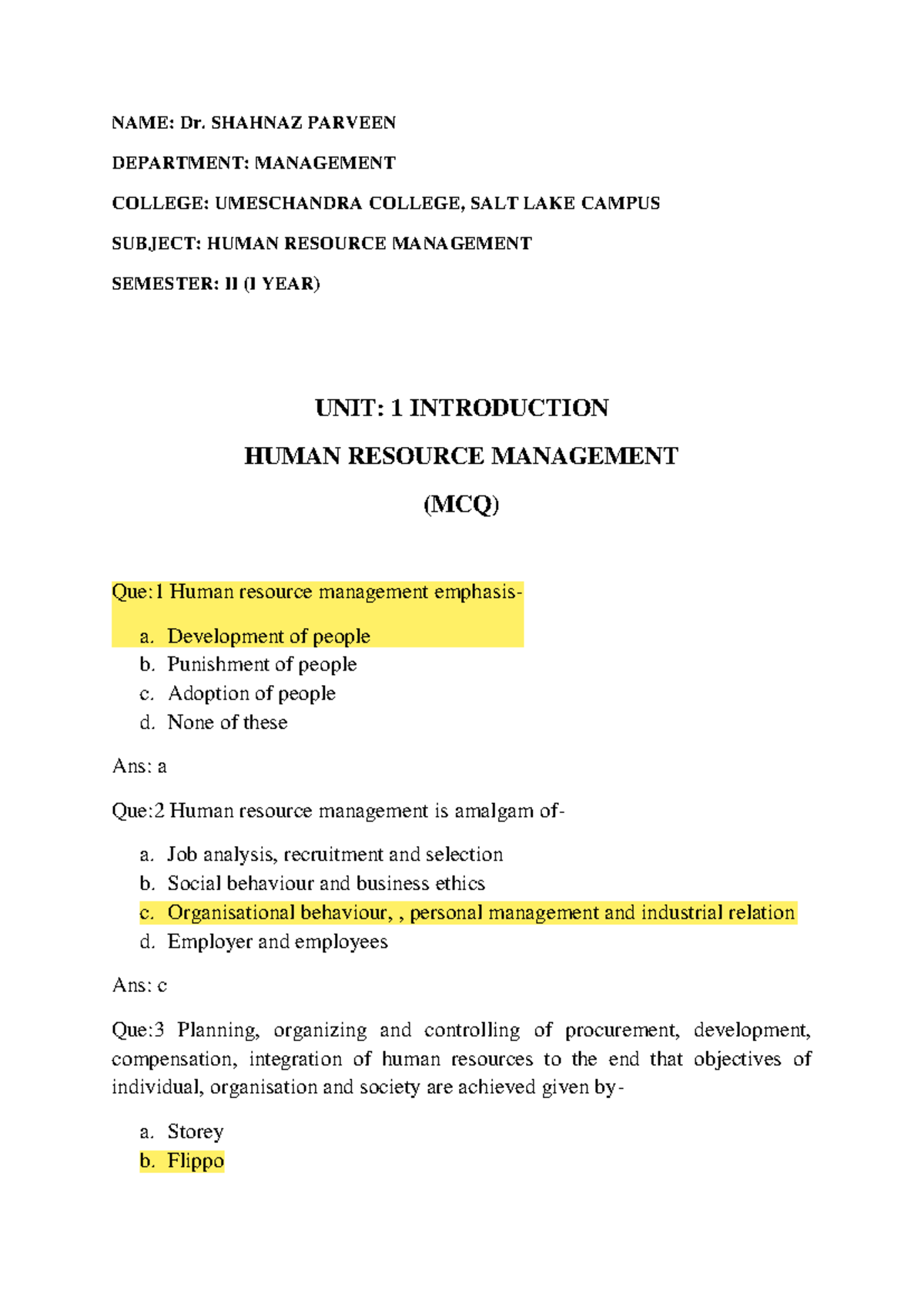 40 HRM MCQs - Human Resource Management Questions for Sem II - Studocu