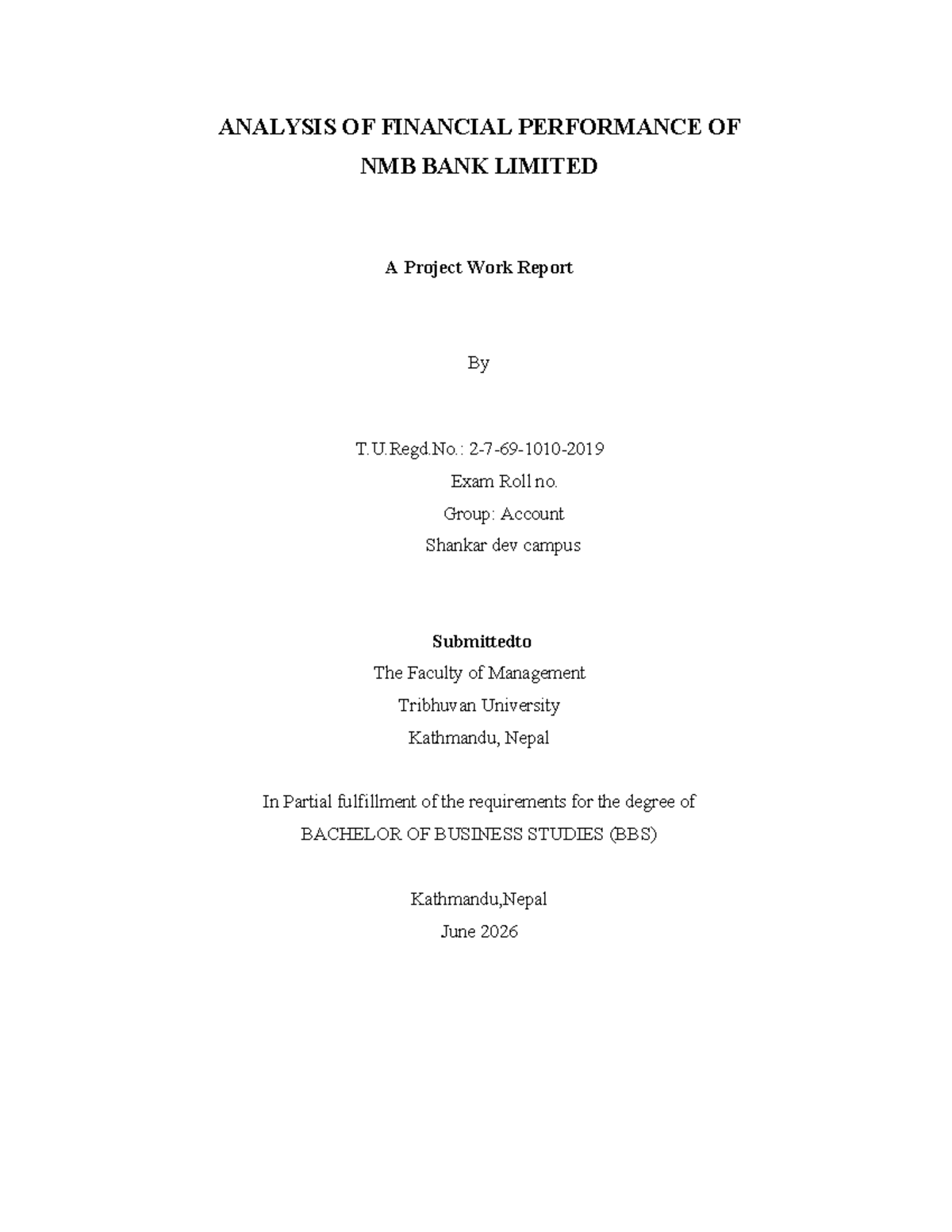 Analysis of Financial Performance of NMB Bank Limited (BBS Project ...