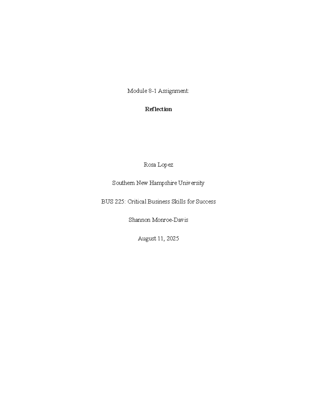 BUS 225: Reflection on Module 8-1 Assignment Successes & Challenges ...