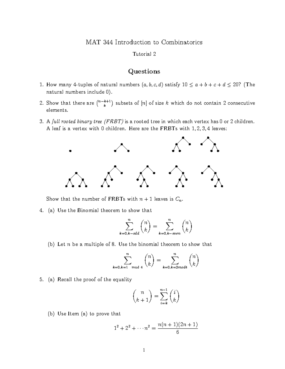 MAT 344 Combinatorics Tutorial 2 Questions and Solutions - Studocu