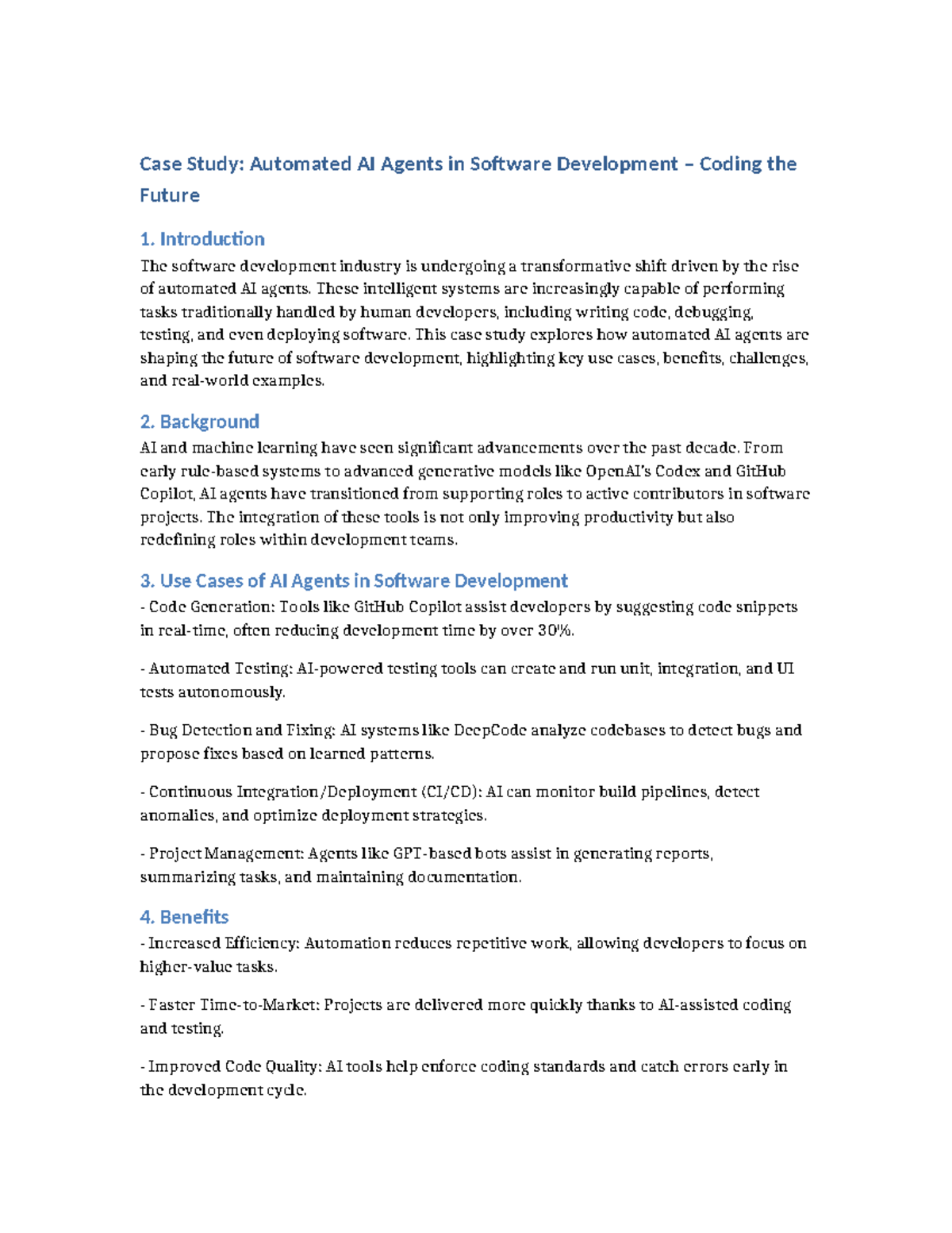 AI Agents Software Development Case Study - Case Study: Automated AI Agents in Software ...