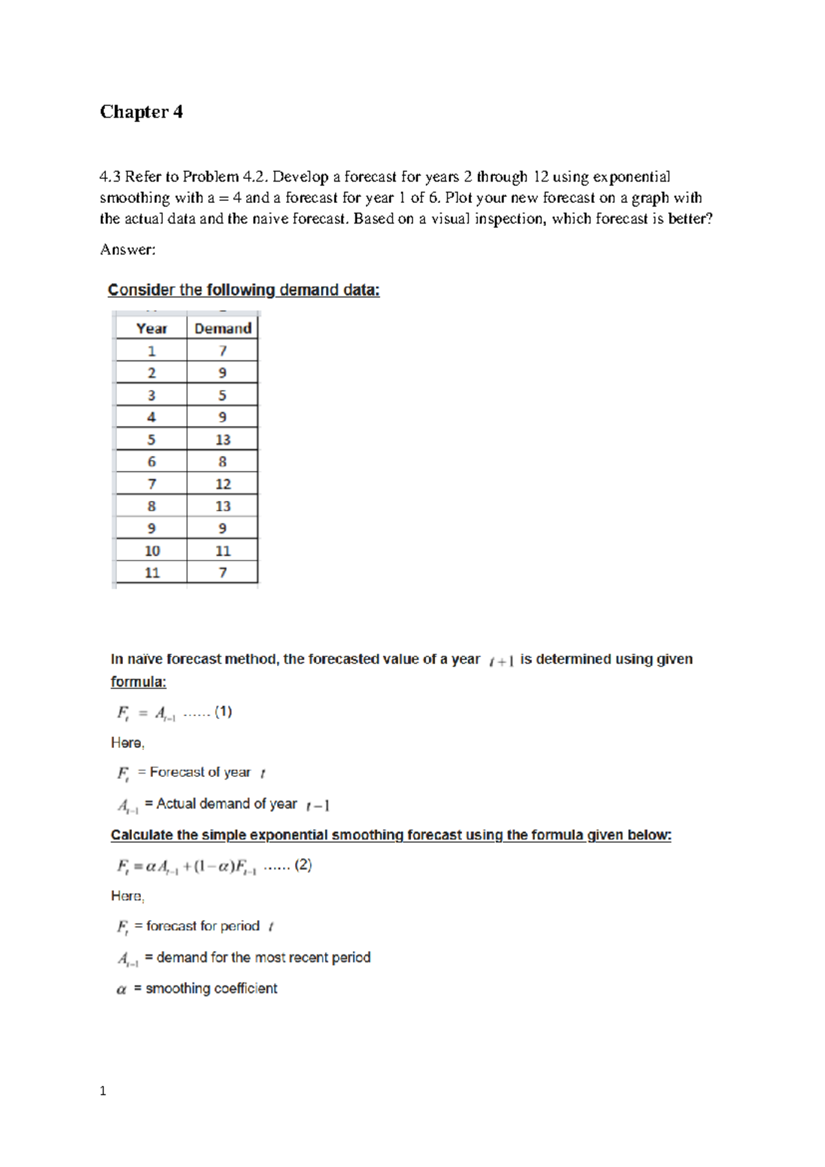 Chapters 4 & 5 - Forecasting Methods & Quality Analysis Solutions - Studocu