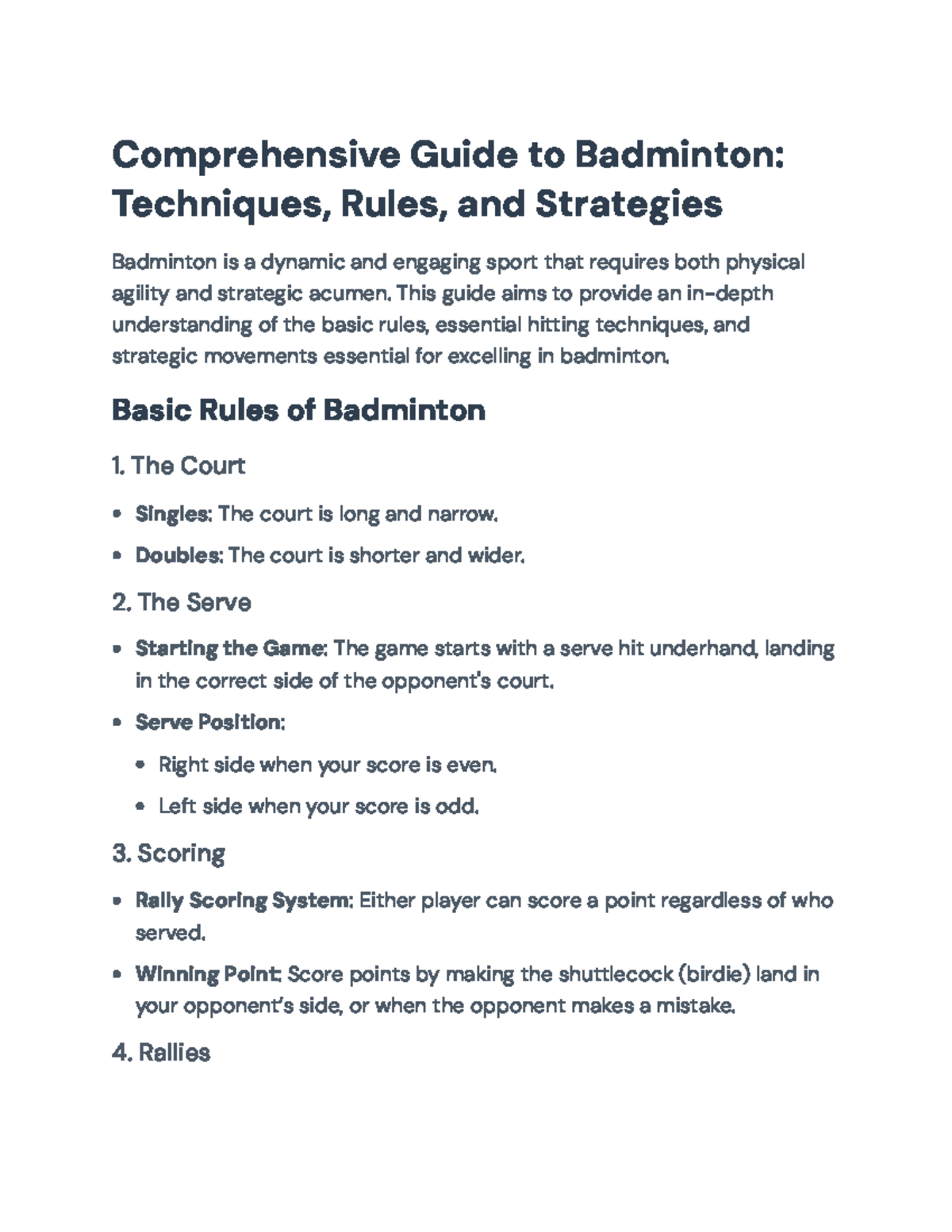 Comprehensive Guide to Badminton Techniques, Rules, and Strategies ...