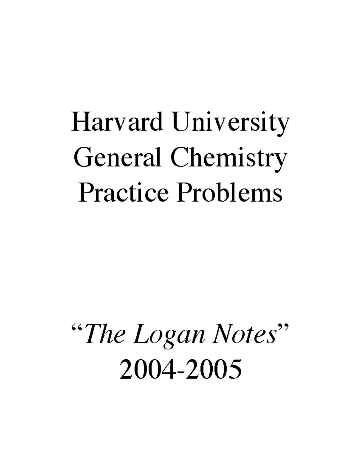 Harvard Chem Practice Problems - Harvard University General Chemistry ...