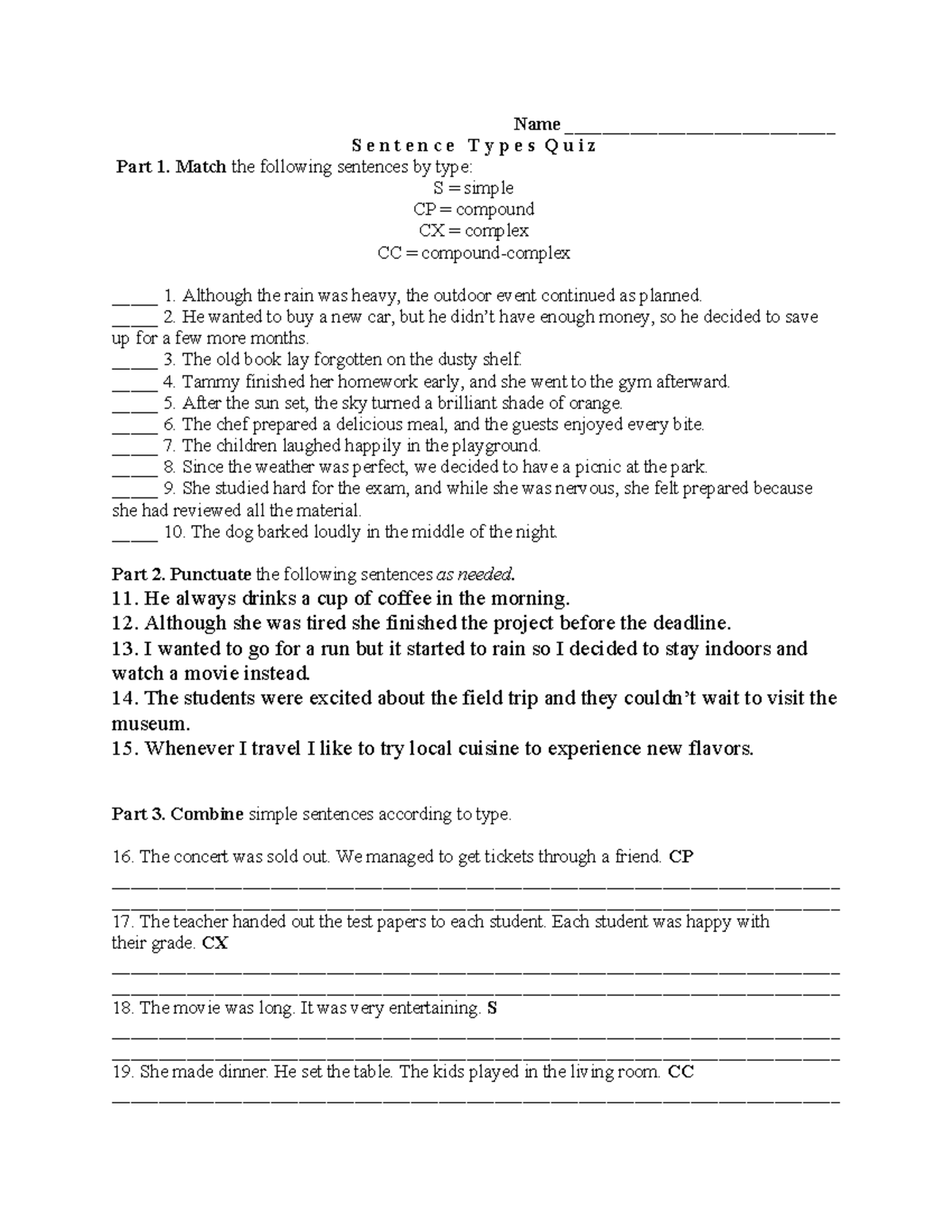 3 Sentence Types Quiz 1 - Summative Assessment Part 1 - Studocu