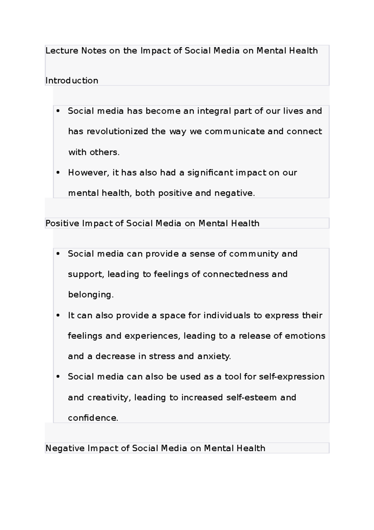 Lecture Notes on the Impact of Social Media on Mental Health - Lecture ...