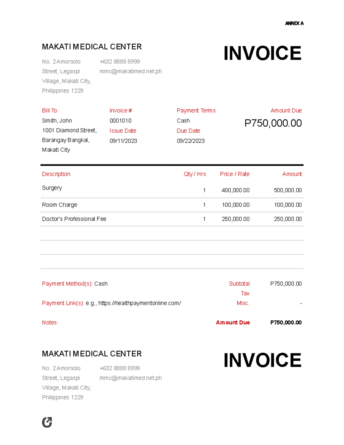 Makati Medical Center Invoice Summary - Annex B - Studocu