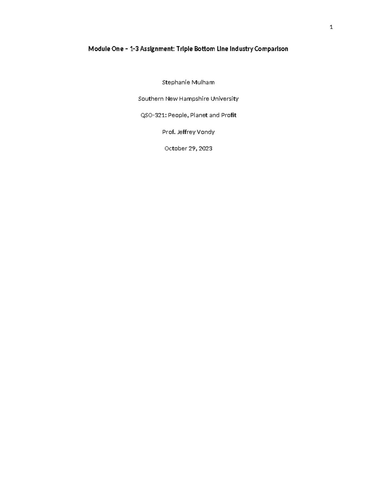 QSO 321 - Module 1: Triple Bottom Line Industry Comparison Assignment ...
