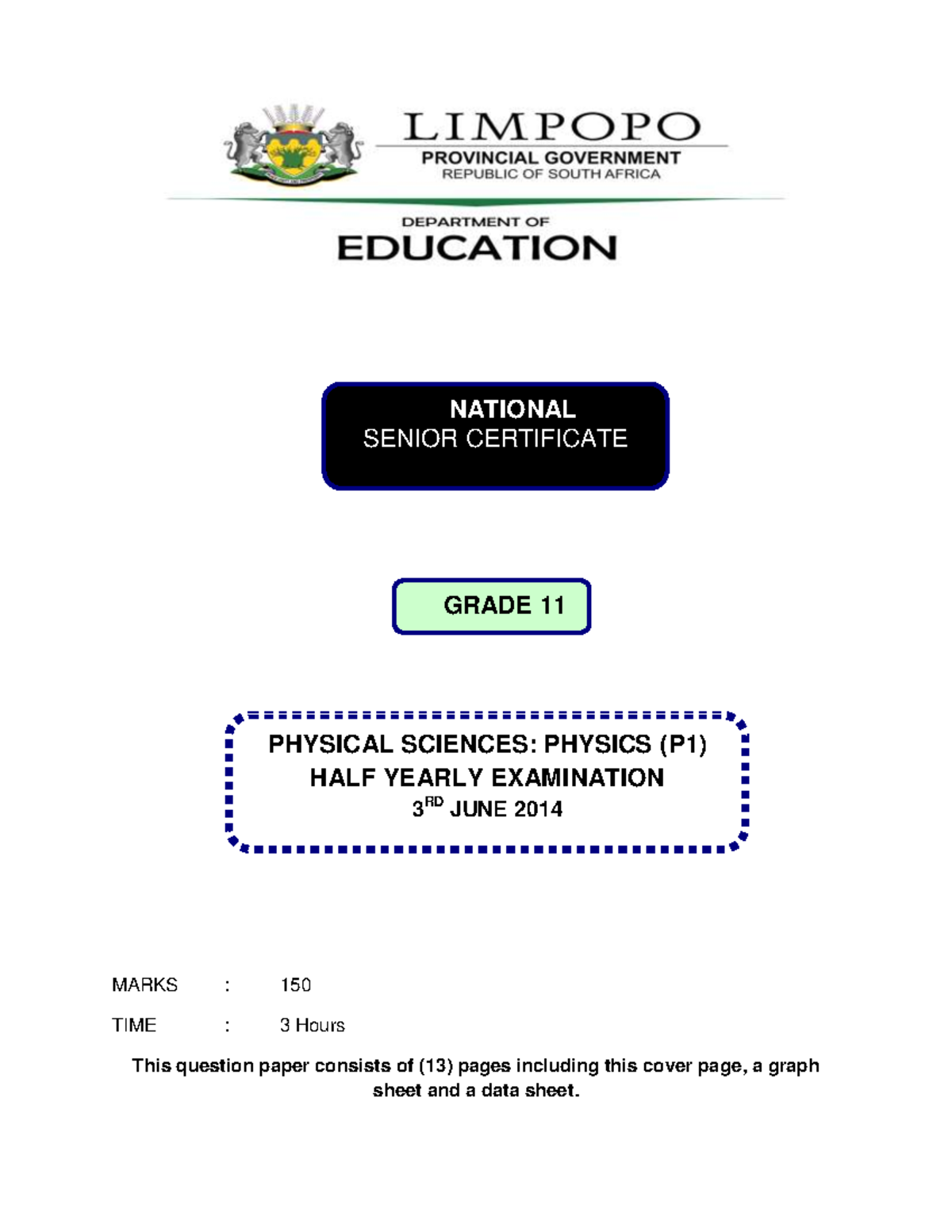 Final Exam June 2014 Grade 11 Physical Sciences P1 Question Paper - Studocu