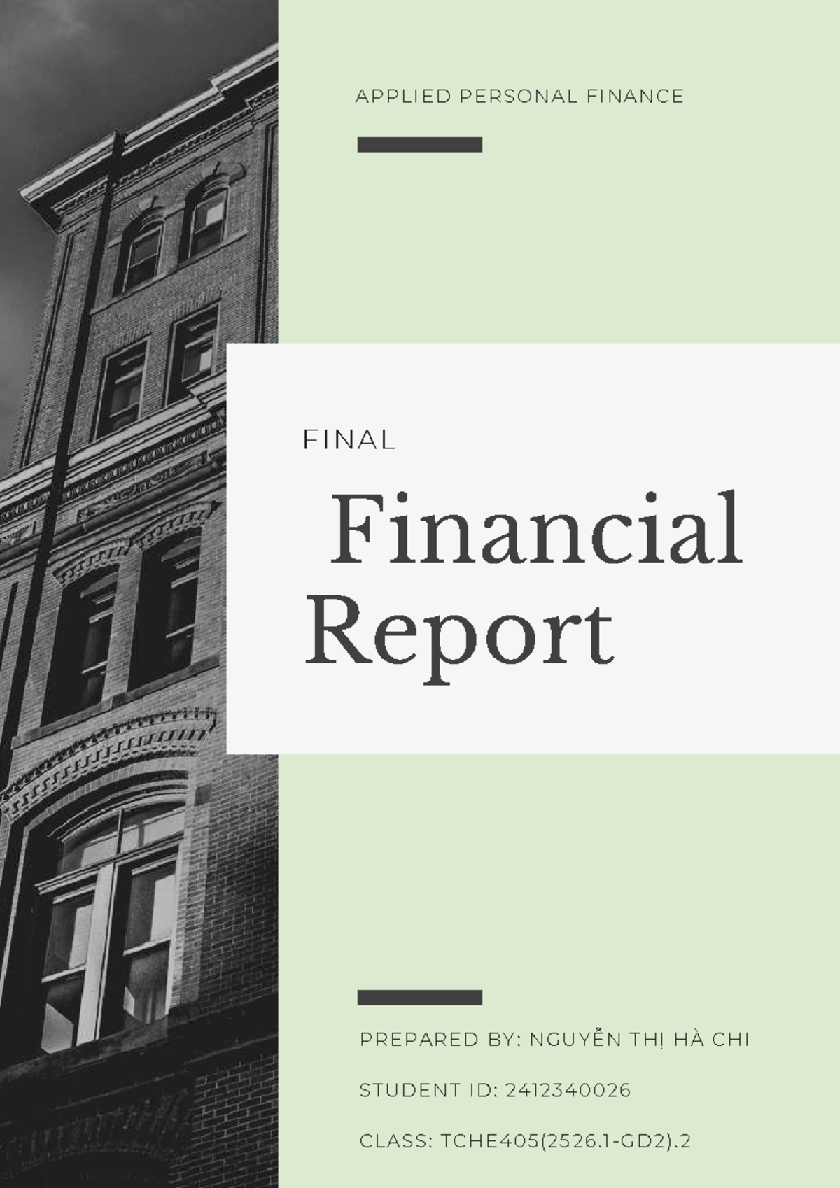 APPLIED PERSONAL FINANCE FINAL REPORT: NET WORTH & BUDGET ANALYSIS ...