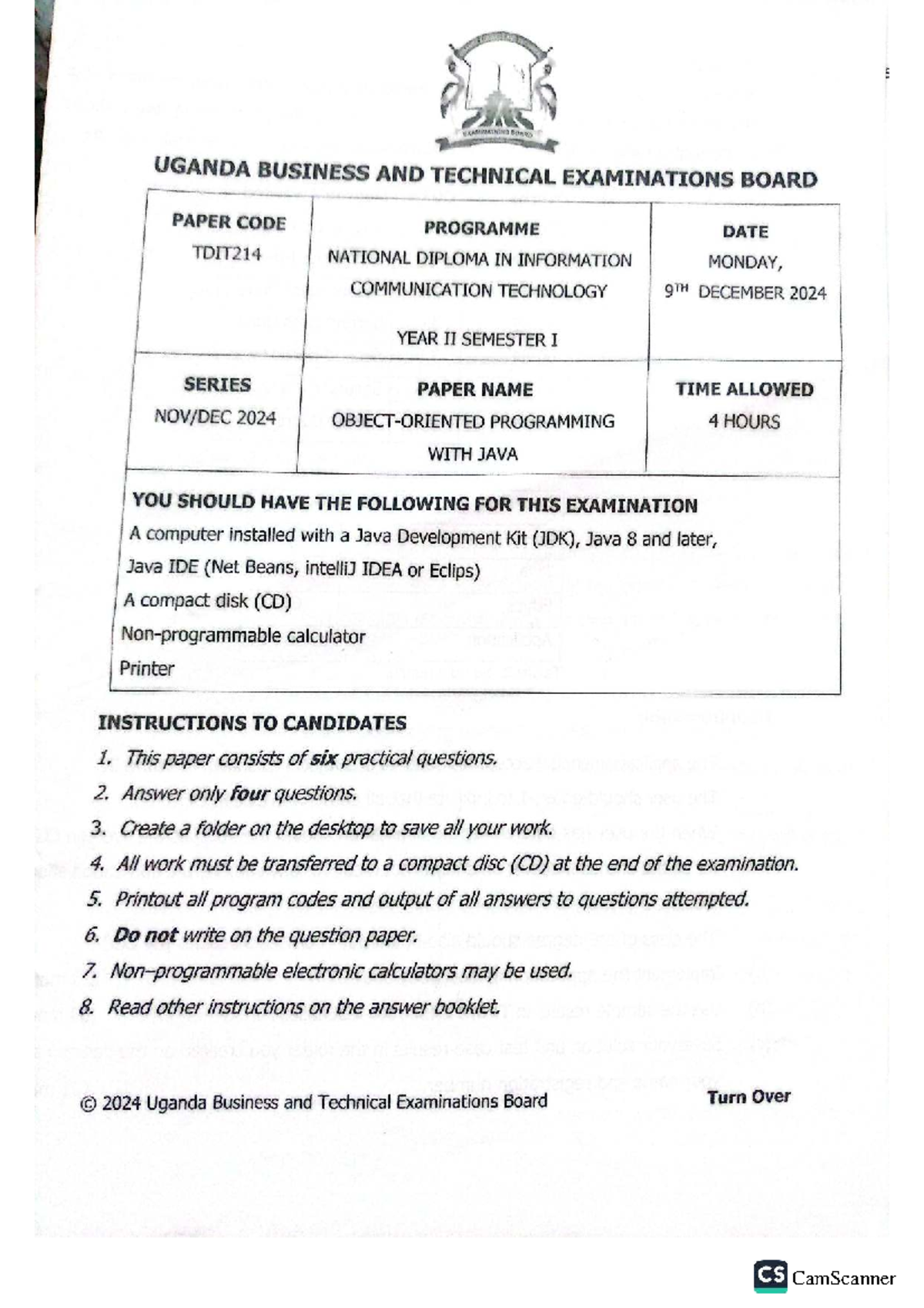 TDIT214 National Diploma in ICT Programming Exam Paper 2024 - Studocu
