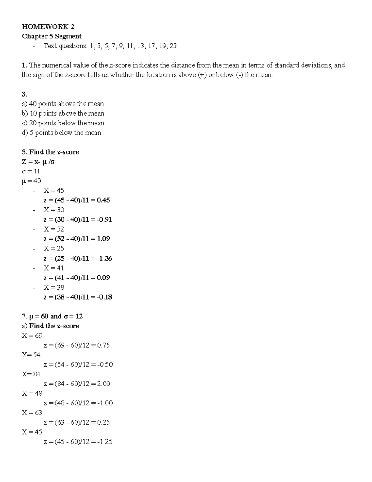 Homework 2 ch 5 - HOMEWORK 2 Chapter 5 Segment - Text questions: 1, 3 ...