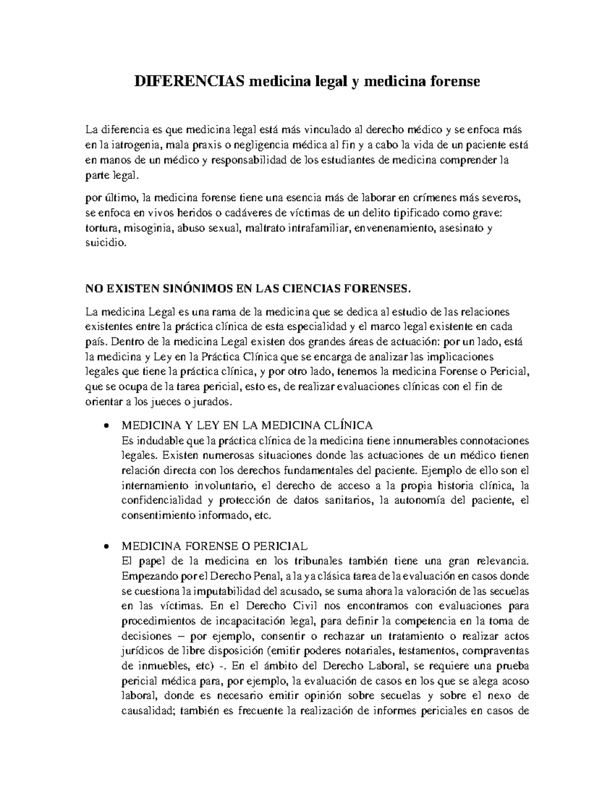 Diferencias entre Medicina Legal y Medicina Forense: Un Análisis - Studocu