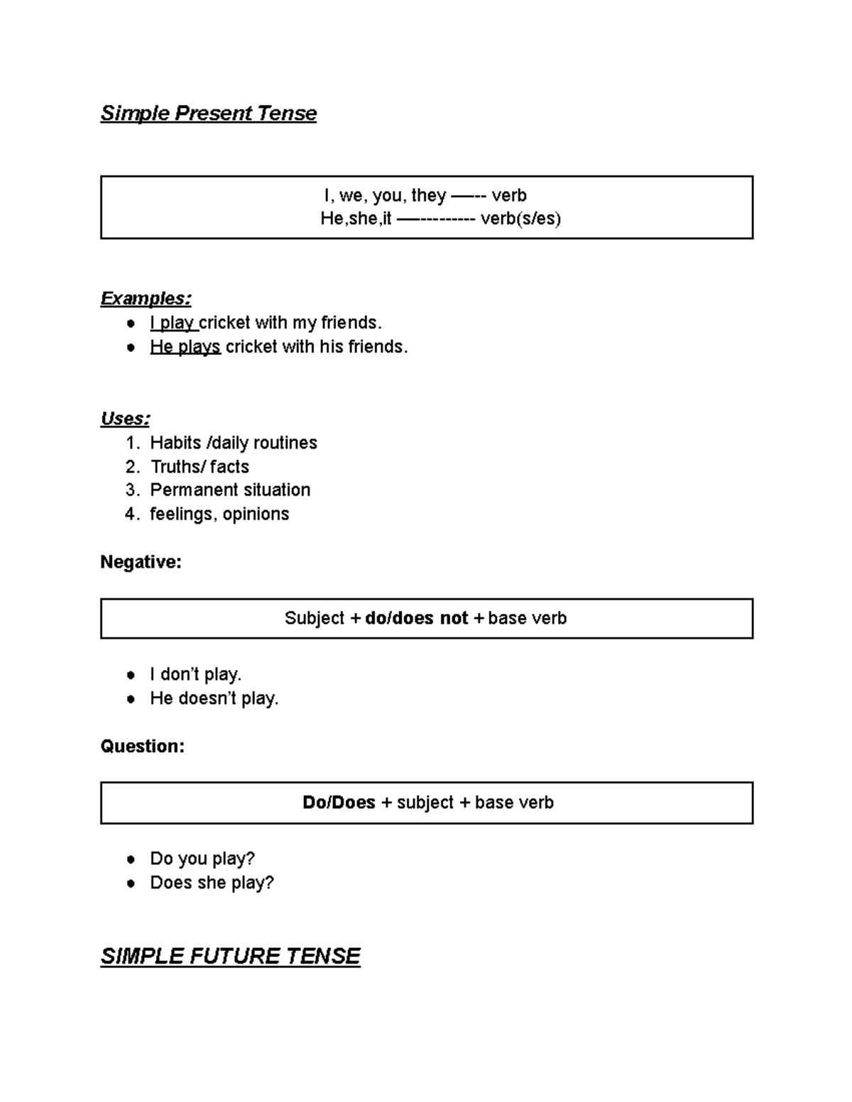 Simple Present & Future Tenses: Overview and Examples - Studocu