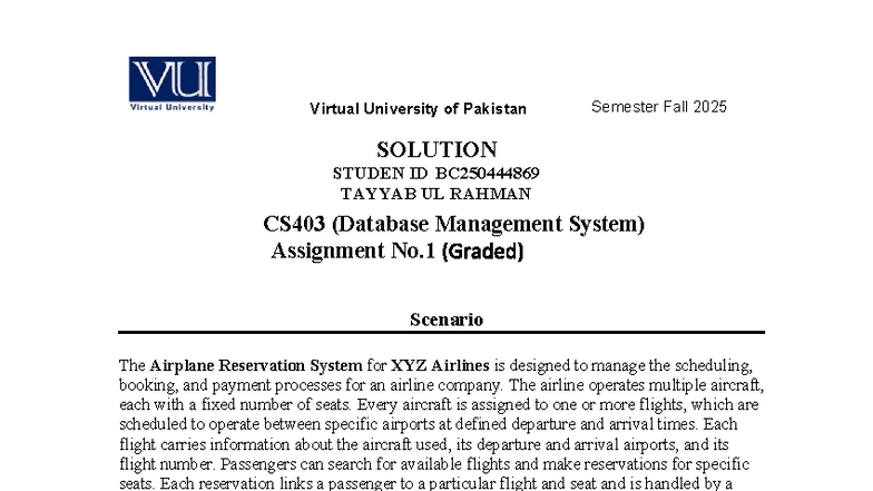 CS403 Assignment 1: Airplane Reservation System Overview (Fall 2025) - Studocu