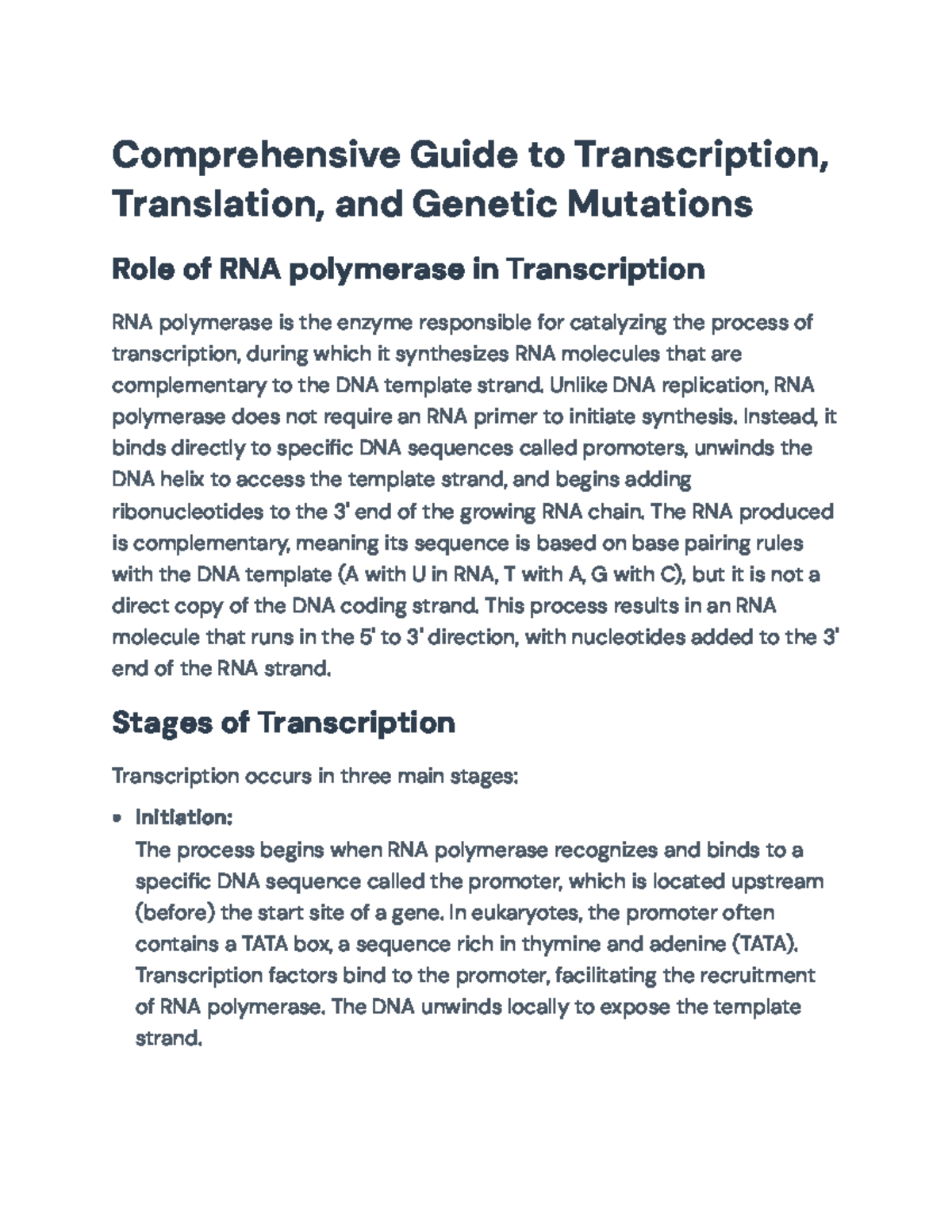Comprehensive Study on Transcription, Translation & Mutations (BIO101 ...