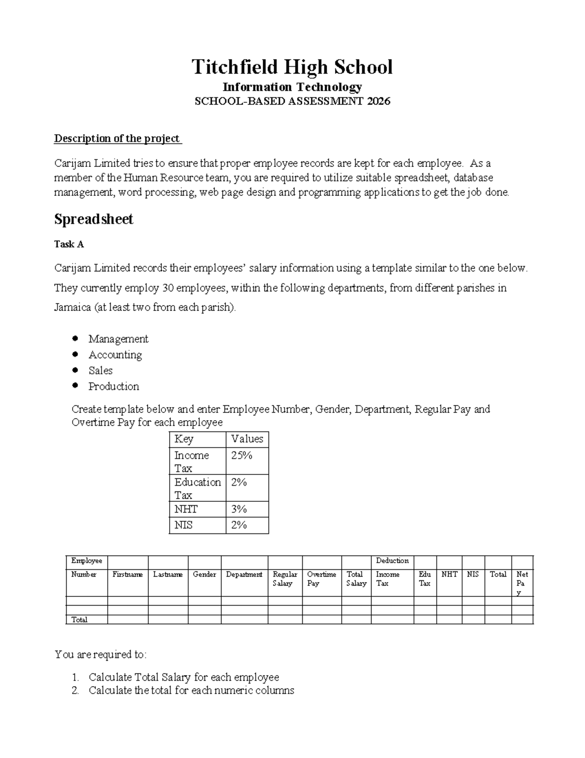 SBA 2026: Carijam Limited Payroll System Project Overview - Studocu