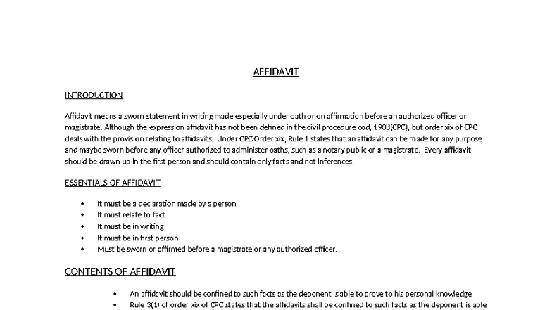 Affidavit Draft for Legal Proceedings: Essentials & Examples - Studocu