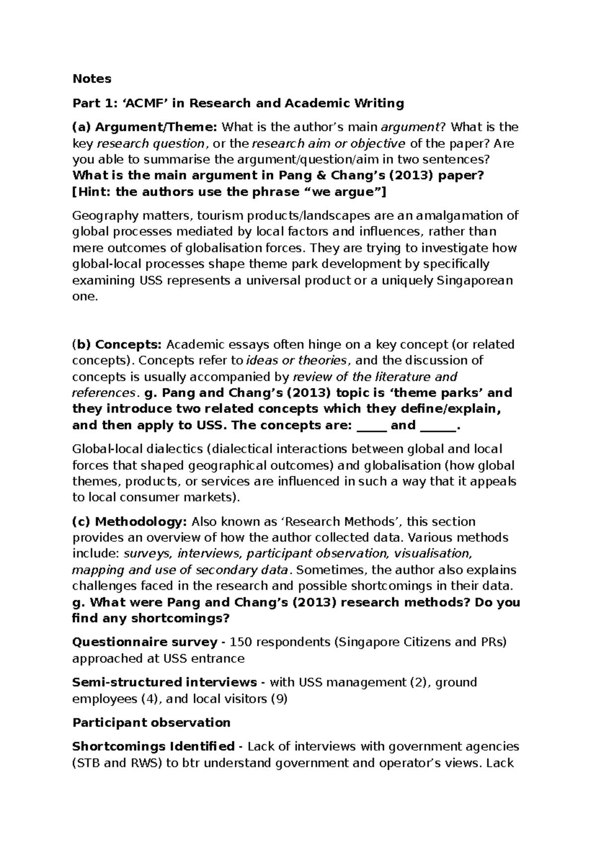 Research and Academic Writing Notes: Key Concepts & Findings (Tutorial ...