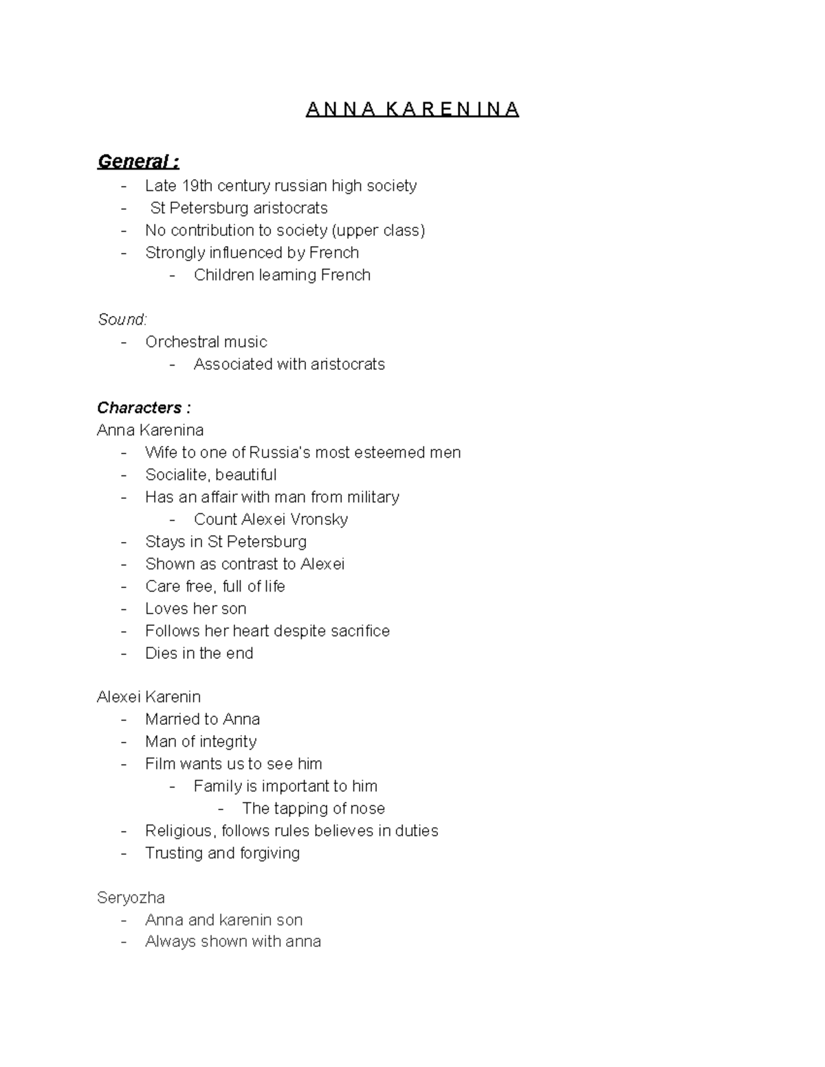 ANNA KARENINA: Analysis of Characters and Themes in Russian Society ...