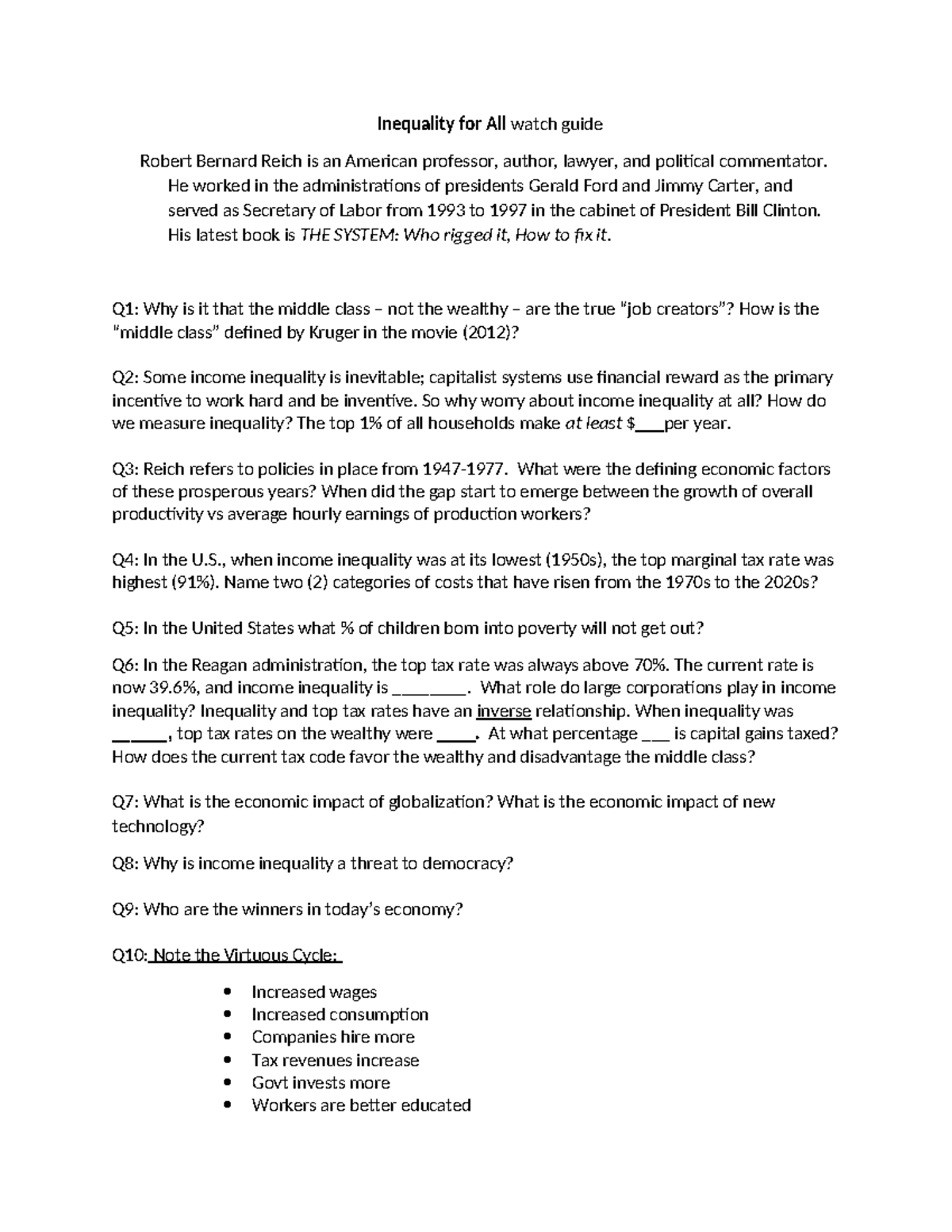 Inequality for All: Watch Guide & Key Insights from the Film - Studocu