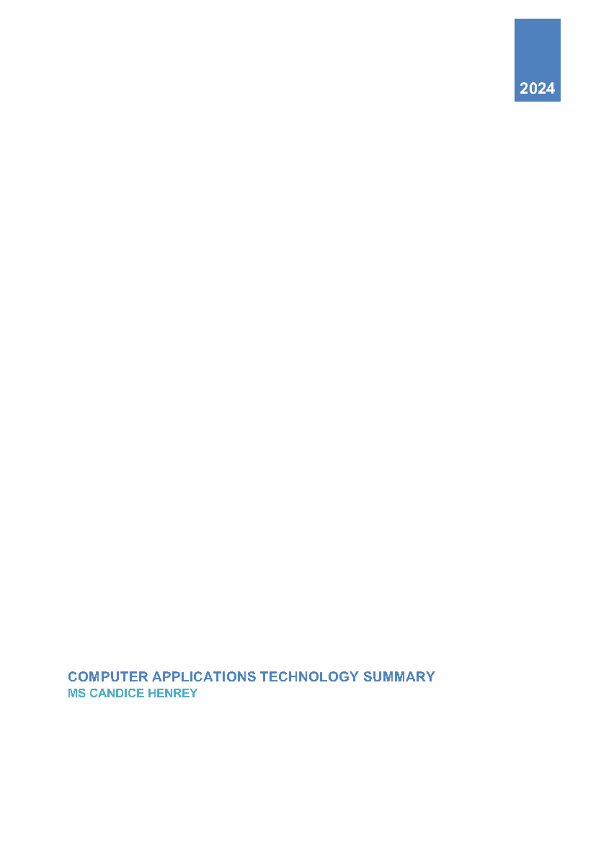 Grade 12 CAT summary notes for 2024 by Ms. Candice Henrey - Studocu