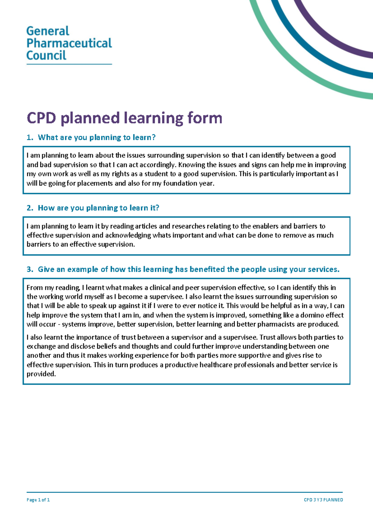 CPD 3 Y3 Planned Learning on Effective Supervision Techniques - Studocu